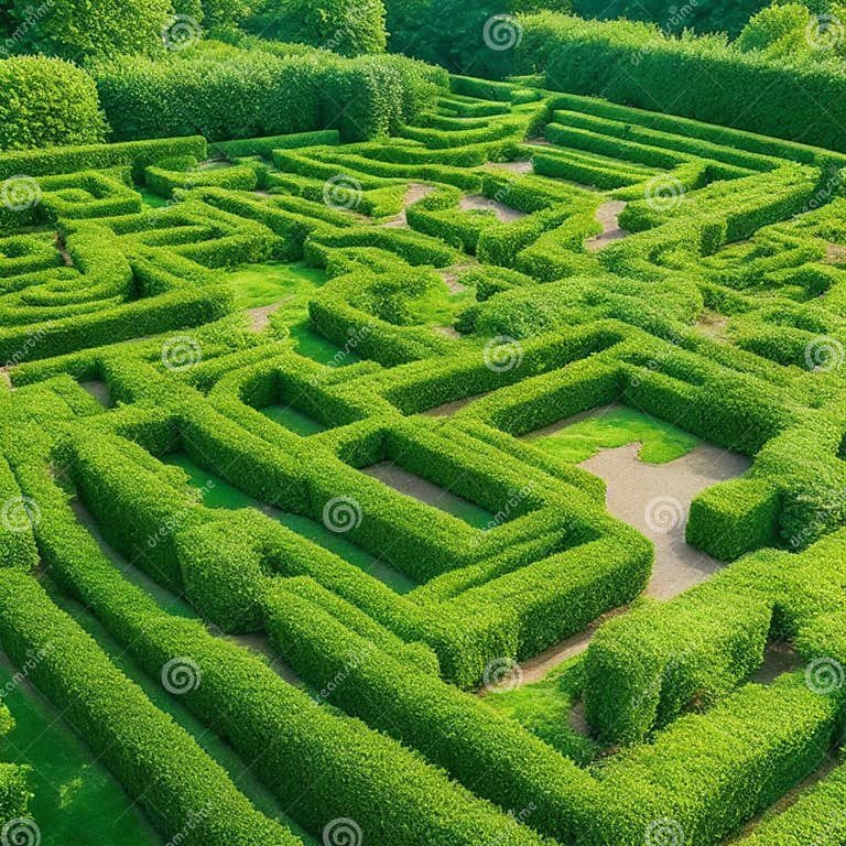 Green Labyrinth. Plant Maze. Garden. Aerial View of Green Labyrinth ...
