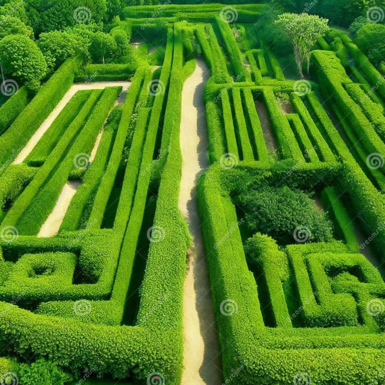 Green Labyrinth. Plant Maze. Garden. Aerial View of Green Labyrinth ...