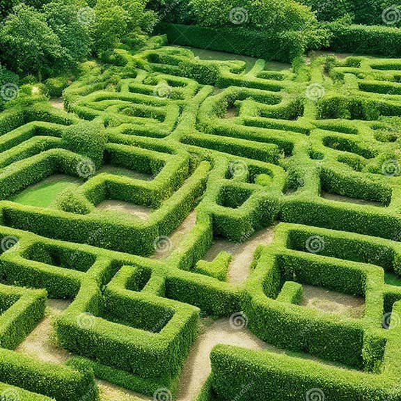 Green Labyrinth. Plant Maze. Garden. Aerial View of Green Labyrinth ...