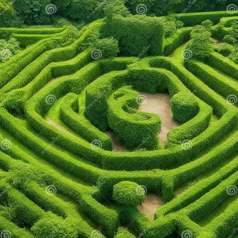 Green Labyrinth. Plant Maze. Garden. Aerial View of Green Labyrinth ...