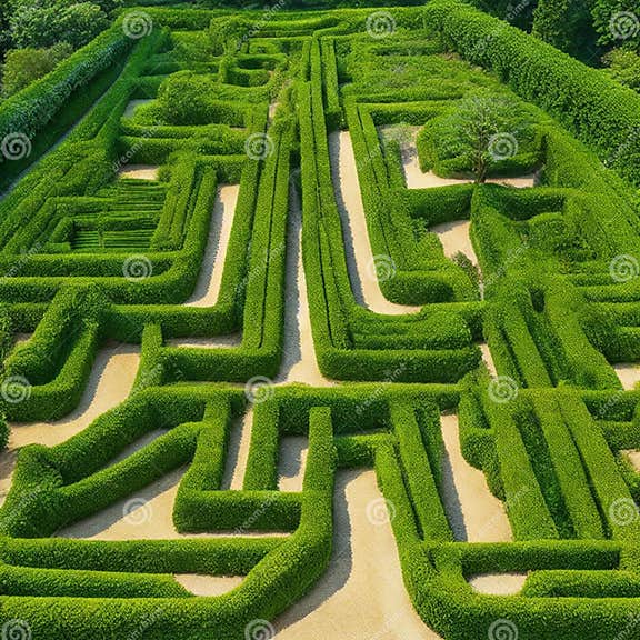 Green Labyrinth. Plant Maze. Garden. Aerial View of Green Labyrinth ...