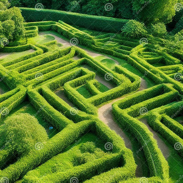 Green Labyrinth. Plant Maze. Garden. Aerial View of Green Labyrinth ...
