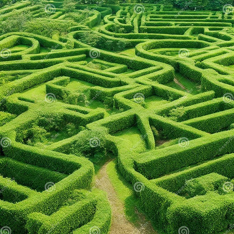Green Labyrinth. Plant Maze. Garden. Aerial View of Green Labyrinth ...