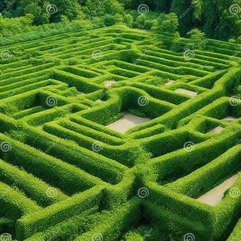 Green Labyrinth. Plant Maze. Garden. Aerial View of Green Labyrinth ...