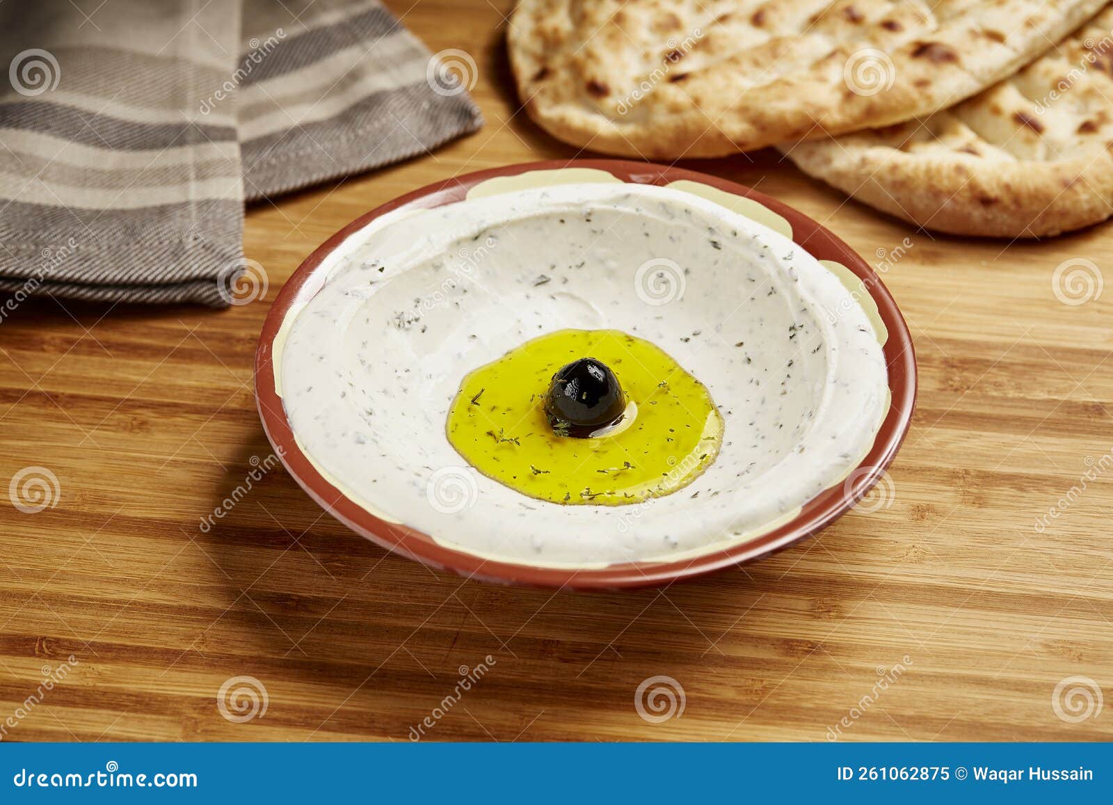 Labnah with Bread Served in Dish Isolated on Table Side View of Middle ...