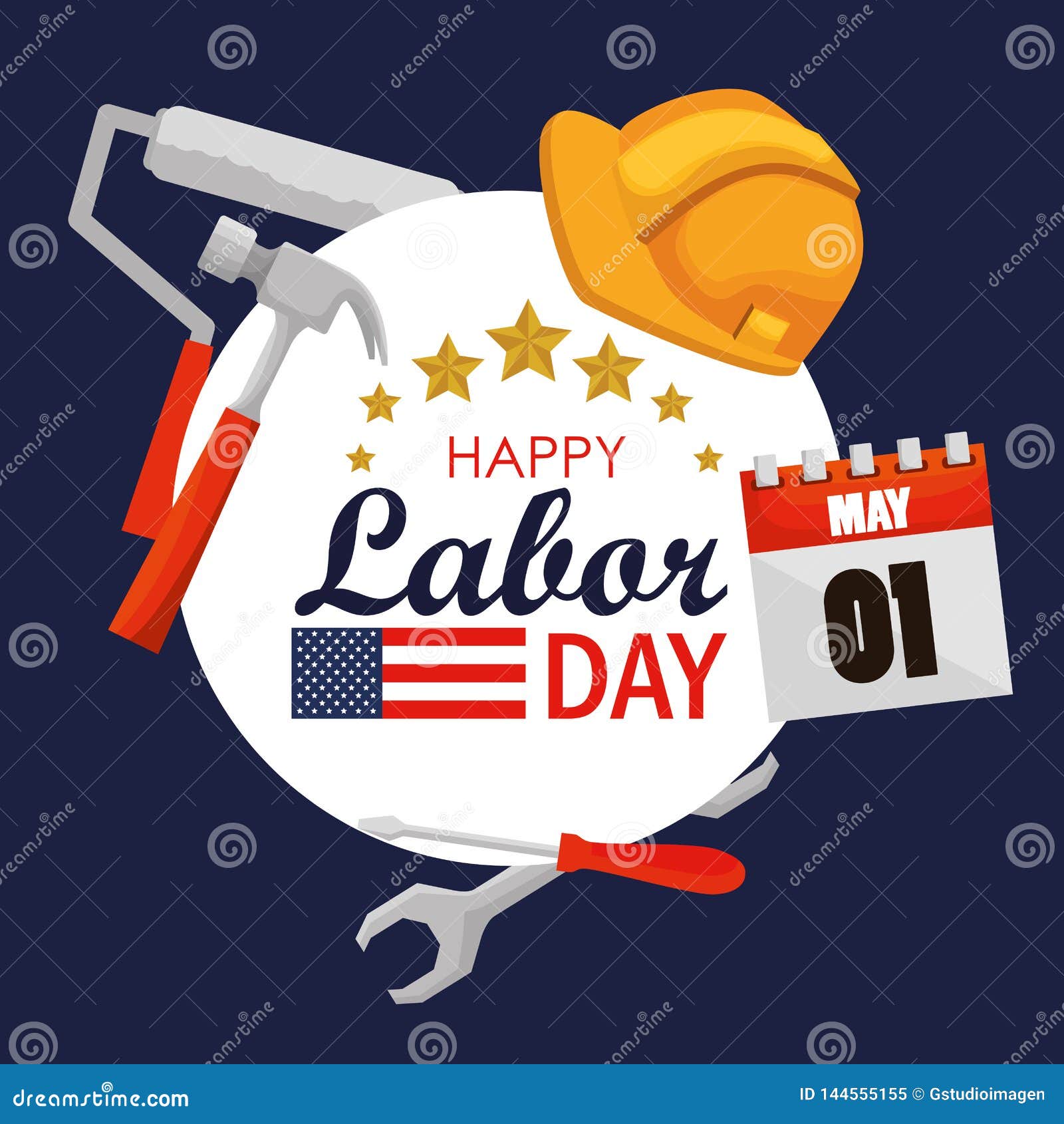 Labor Day Celebration with Label Construction Tools Stock Vector ...