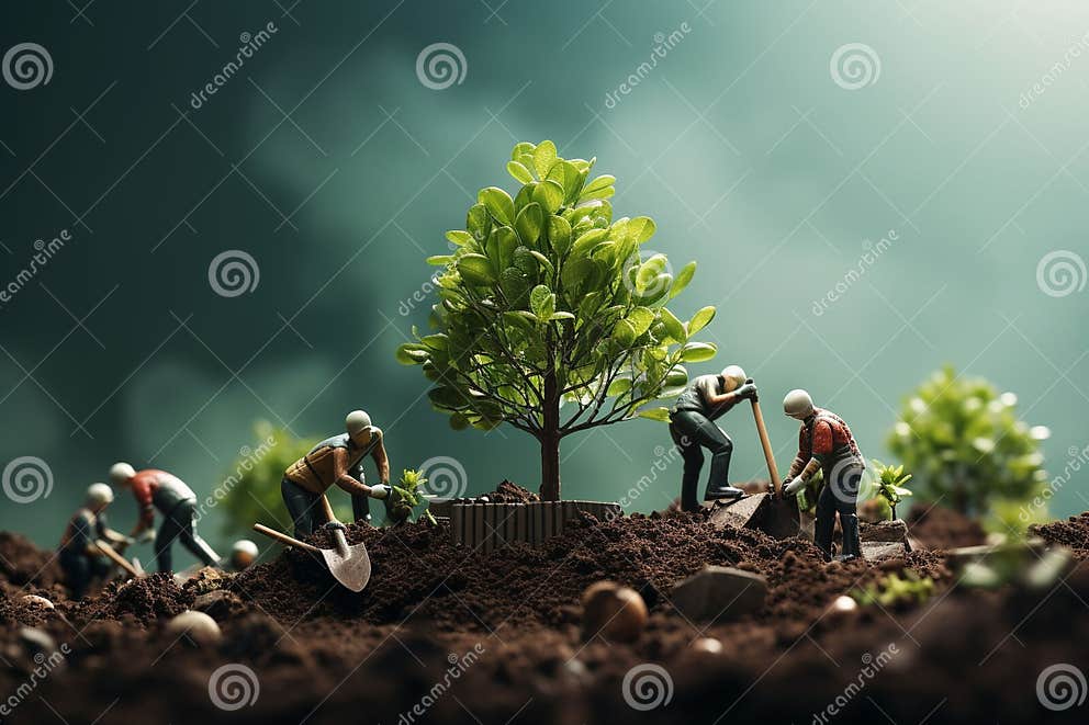 Labor Day Concept with Workers Planting Trees Stock Illustration ...