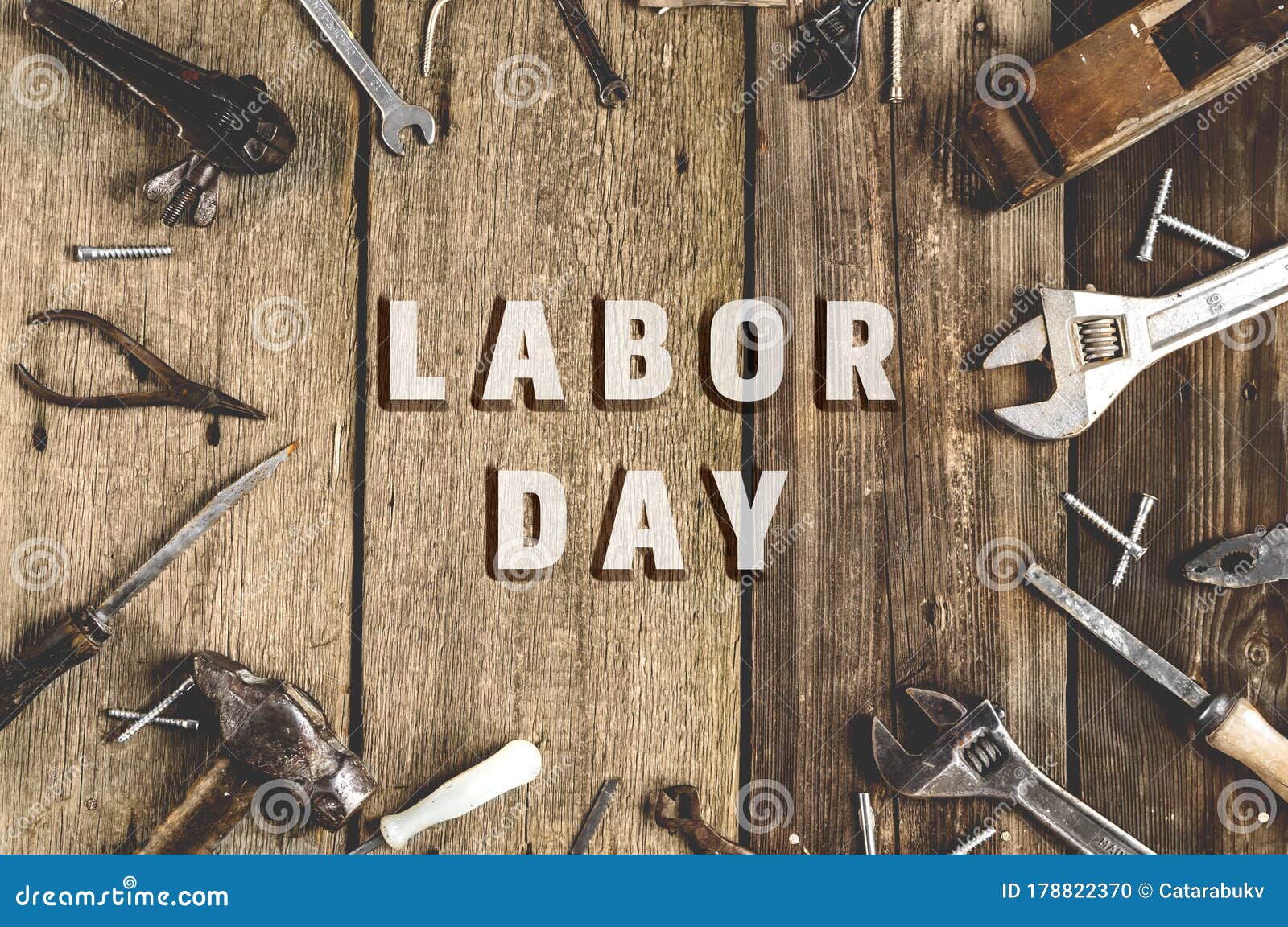 Labor Day. Congratulatory Text on an Old Rustic Wooden Background ...