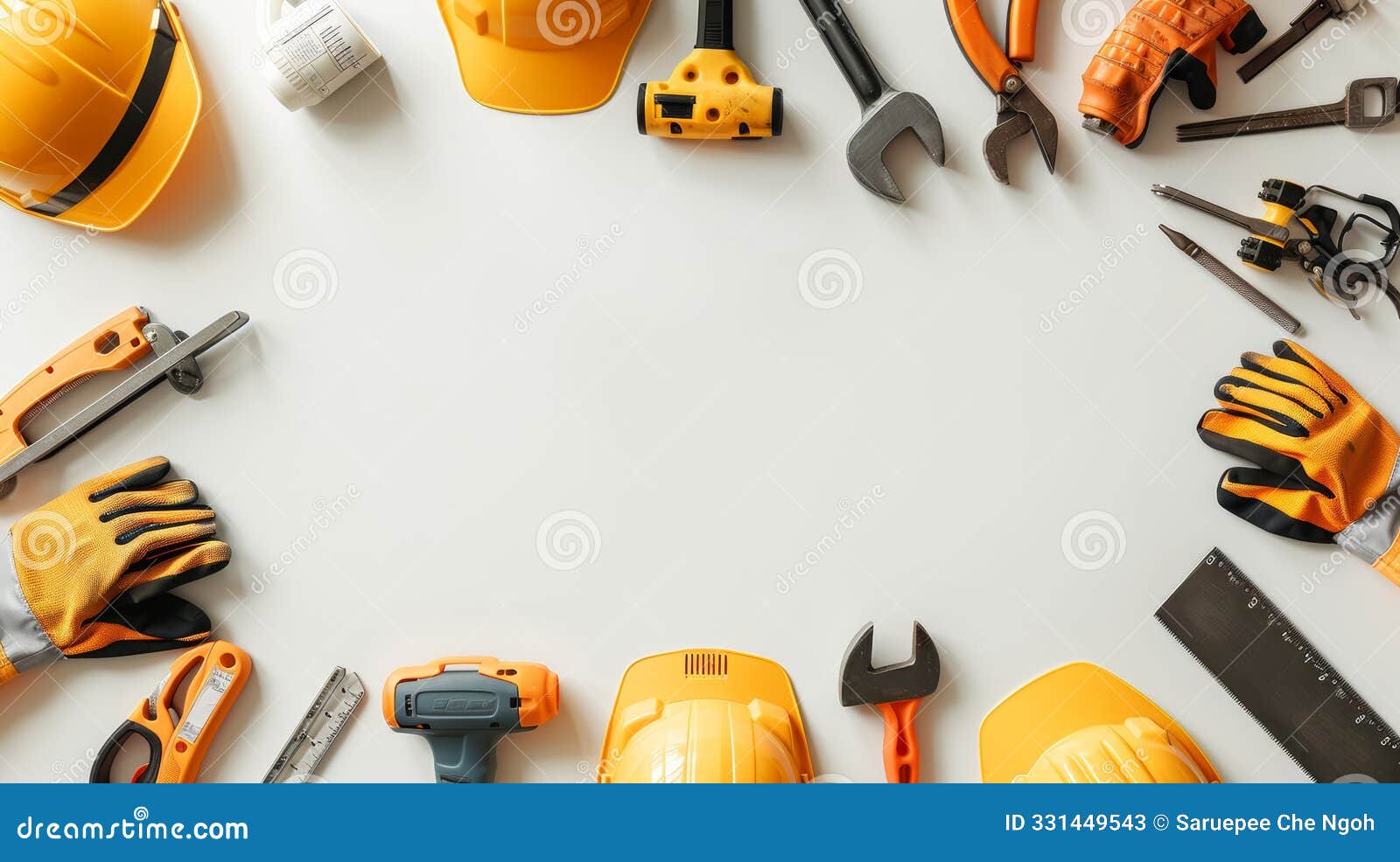 Labor Day Frame Border Background with Construction Tools and Safety ...