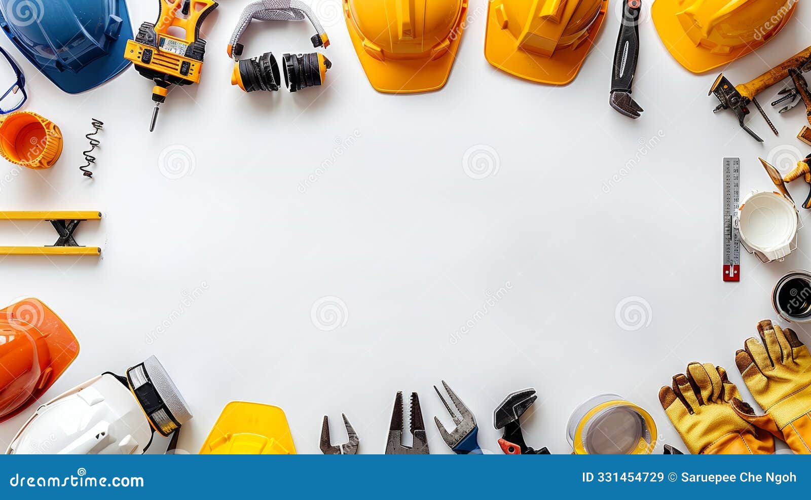 Labor Day Frame Border Background with Construction Tools and Safety ...