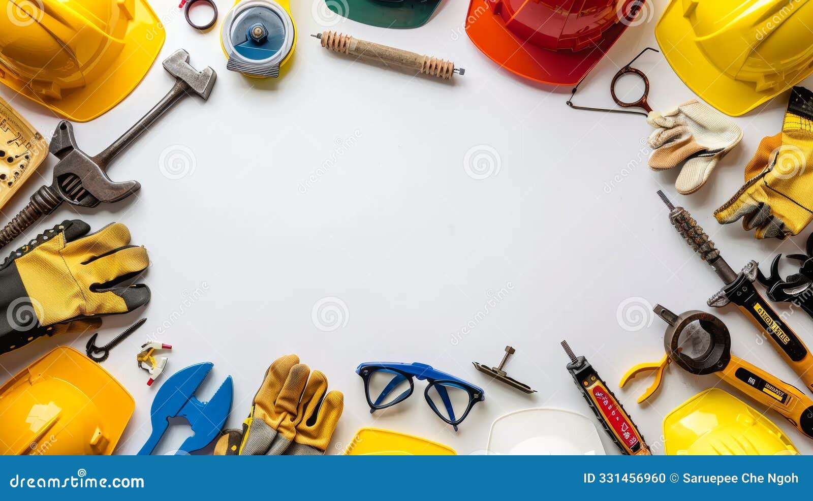 Labor Day Frame Border Background with Various Tools and Safety Gear on ...