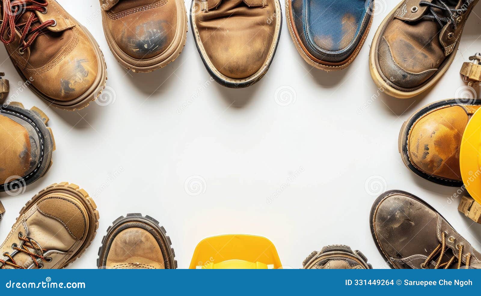 Labor Day Frame Border Background With Work Boots And Hard Hats On ...