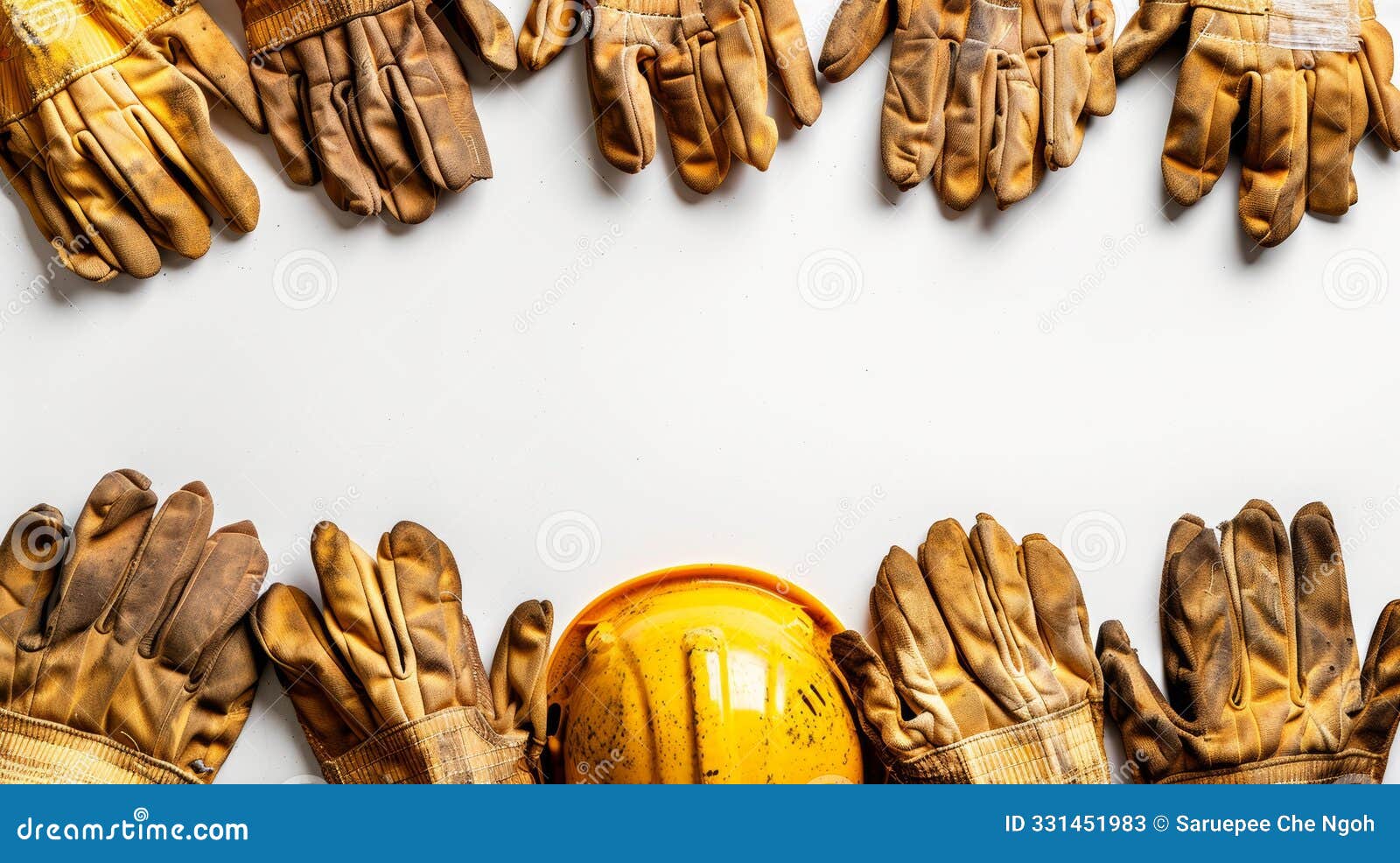 Labor Day Frame Border Background With Yellow Work Gloves On White ...