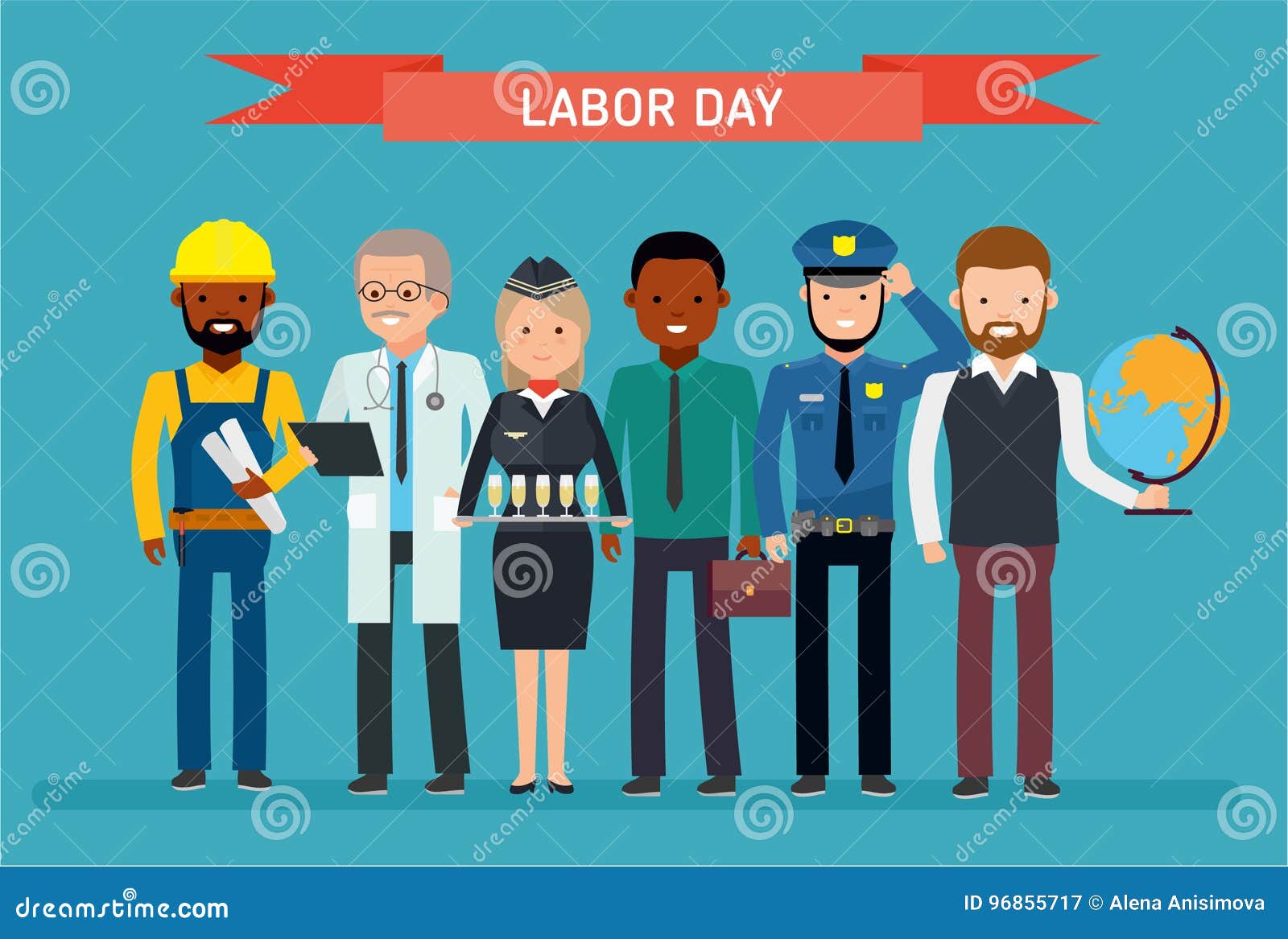 Labor Day. Group Of Worker, Builder And Engineer Standing Together On ...