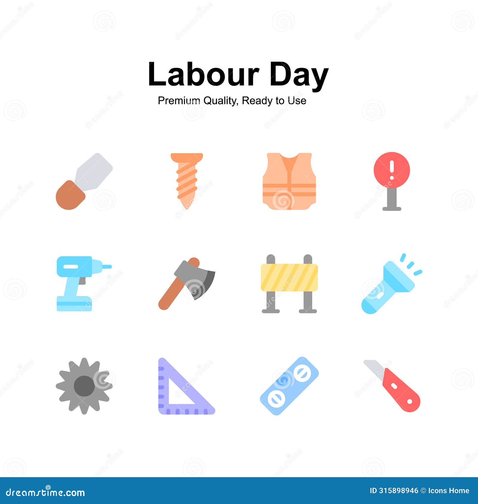 Labor Day Icons Set, Premium Vectors Ready To Use Stock Vector ...