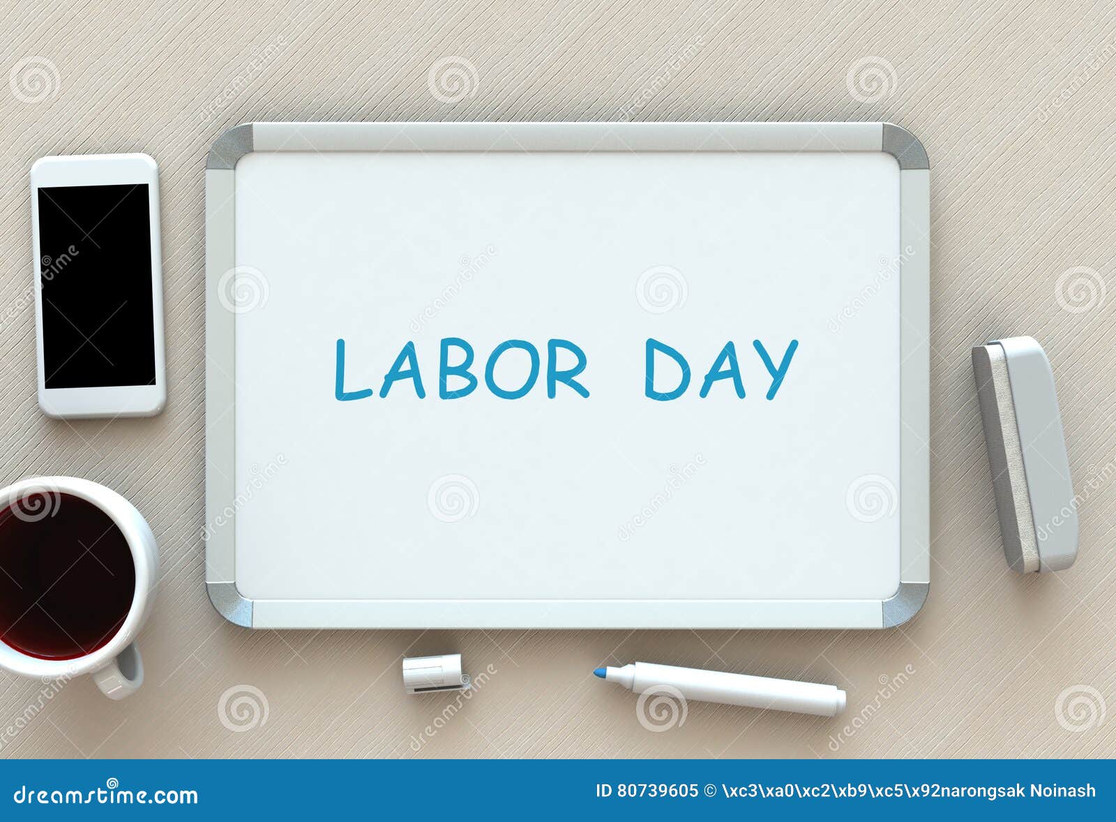 LABOR DAY, Message on Whiteboard, Smart Phone and Coffee on Table Stock ...