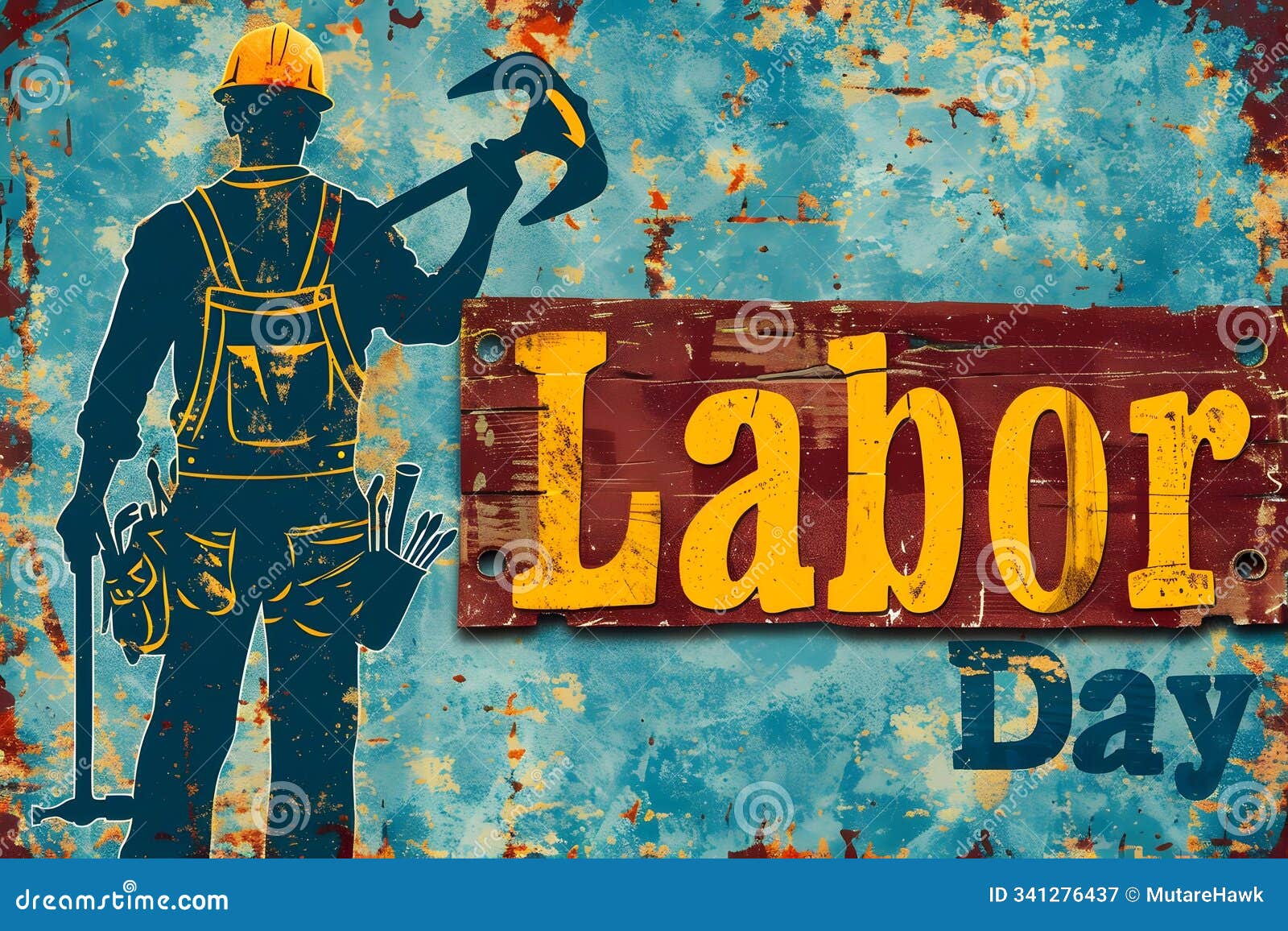 Labor Day Sign with Construction Worker Stock Illustration ...