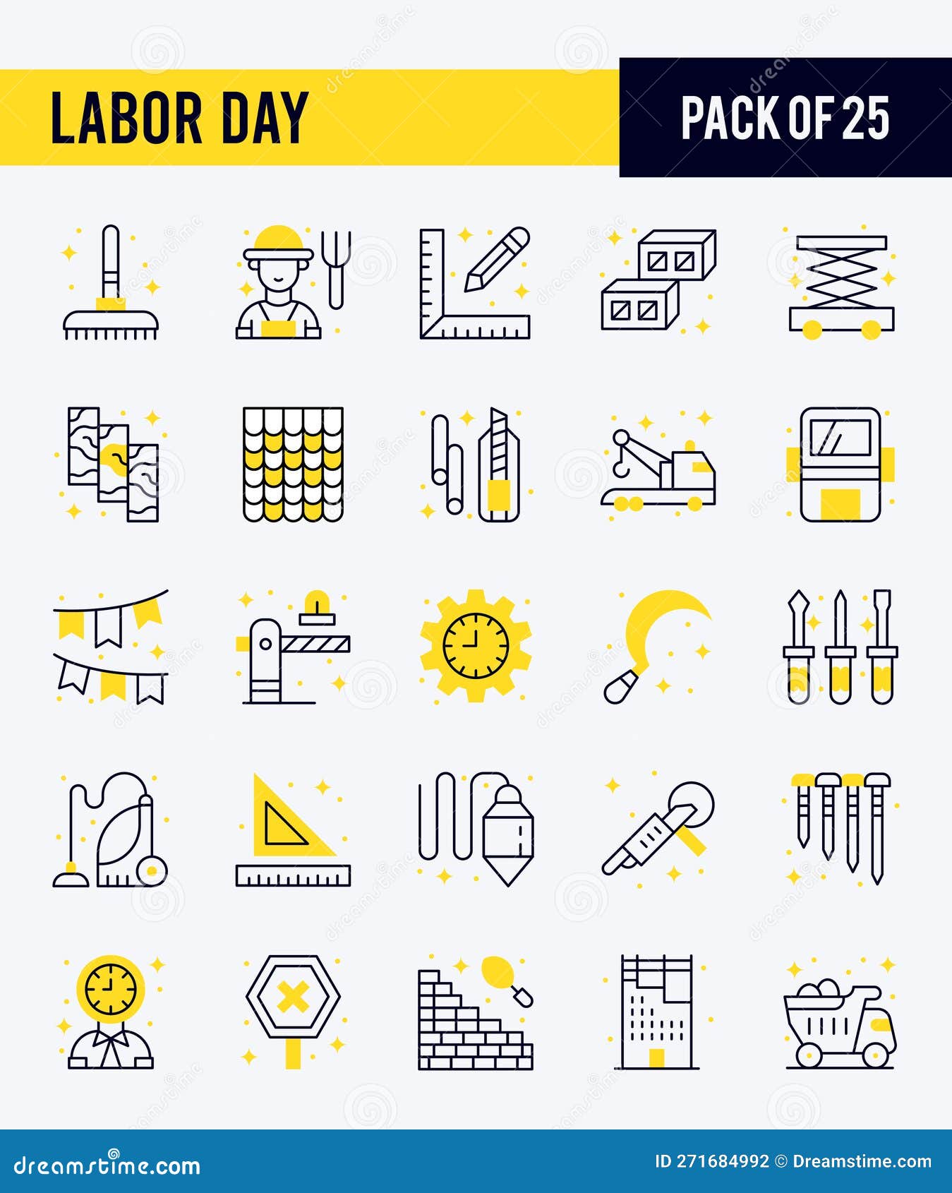 25 Labor Day. Two Color Icons Pack. Vector Illustration Stock Vector ...