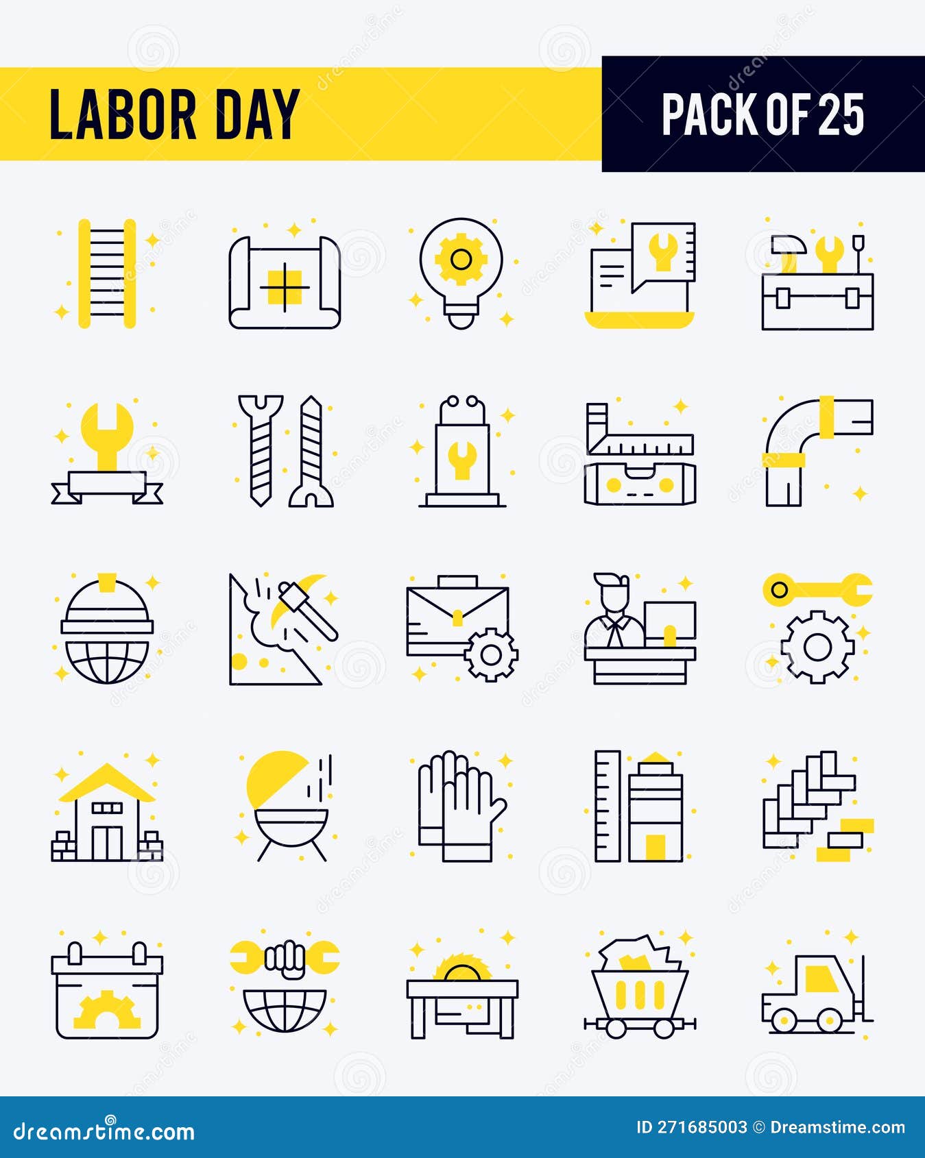 25 Labor Day. Two Color Icons Pack. Vector Illustration Stock Vector ...