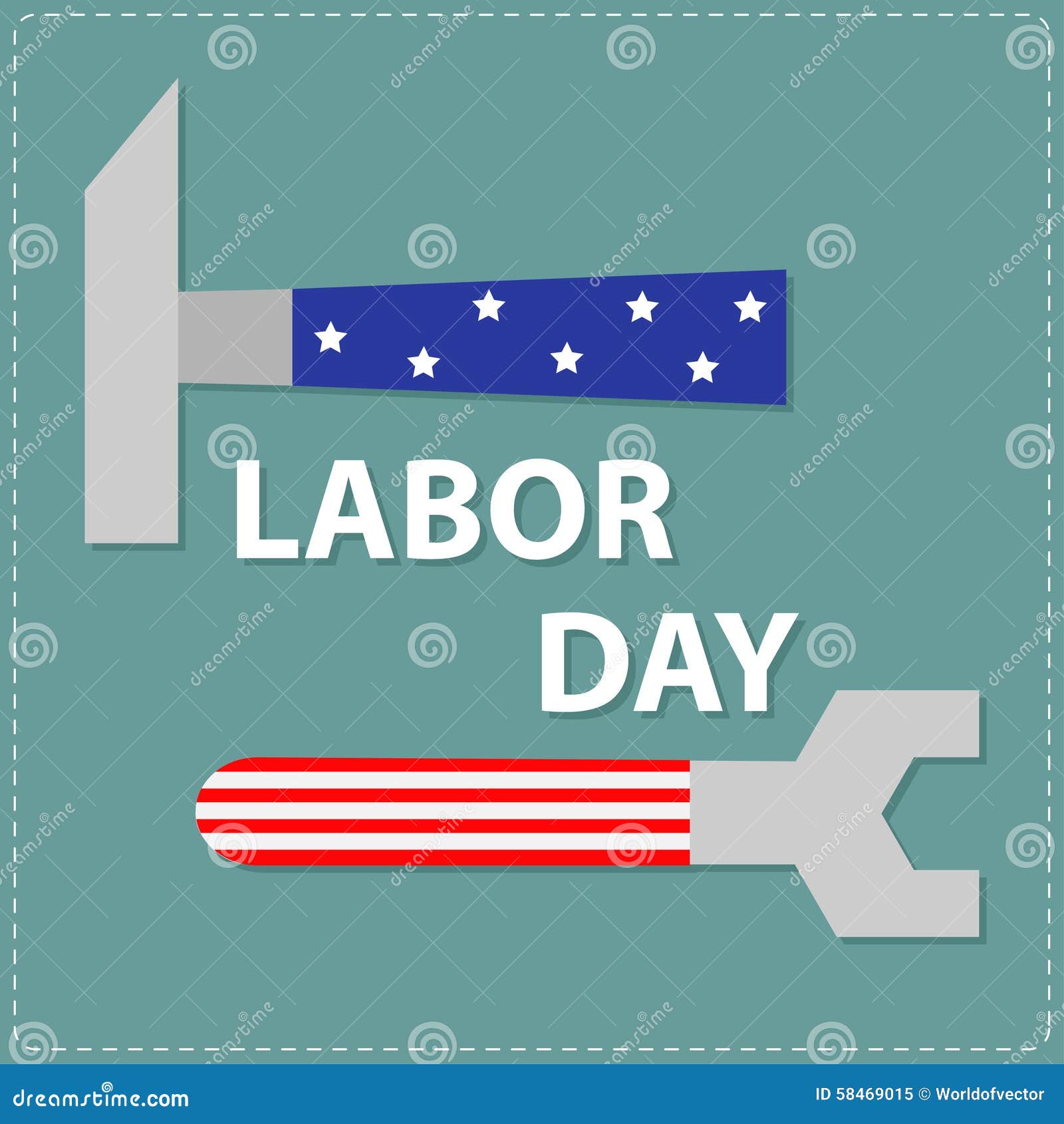 Labor Day Wrench Key and Hammer with Star Stip Flat Design Stock Vector ...