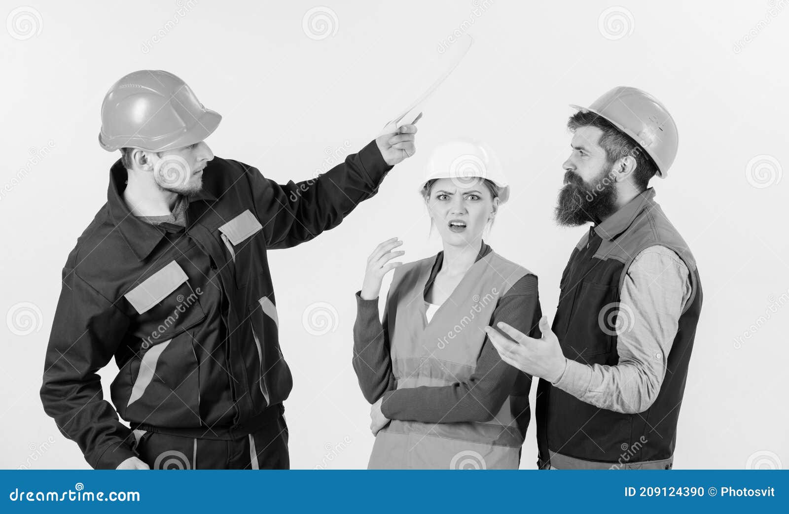 Labor Dispute Concept. Team of Architects, Engineers Discussing Stock ...