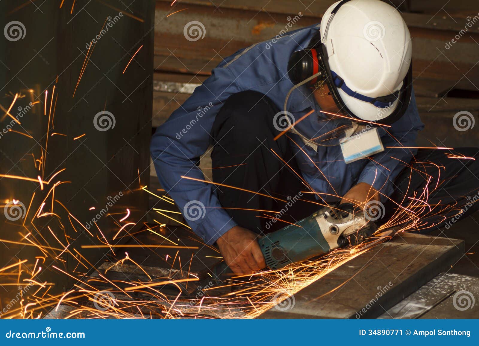 Labor with Electric Wheel Grinding Stock Image - Image of blade, iron ...
