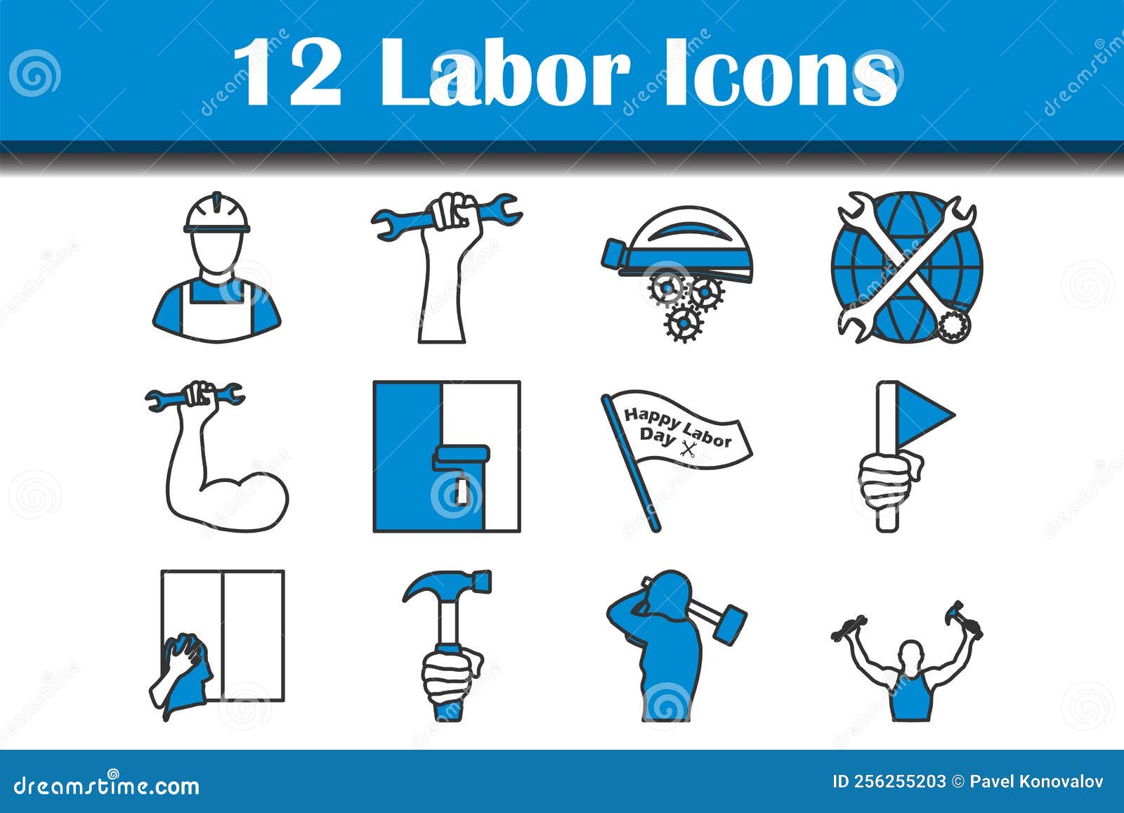 Labor Icon Set stock vector. Illustration of american - 256255203