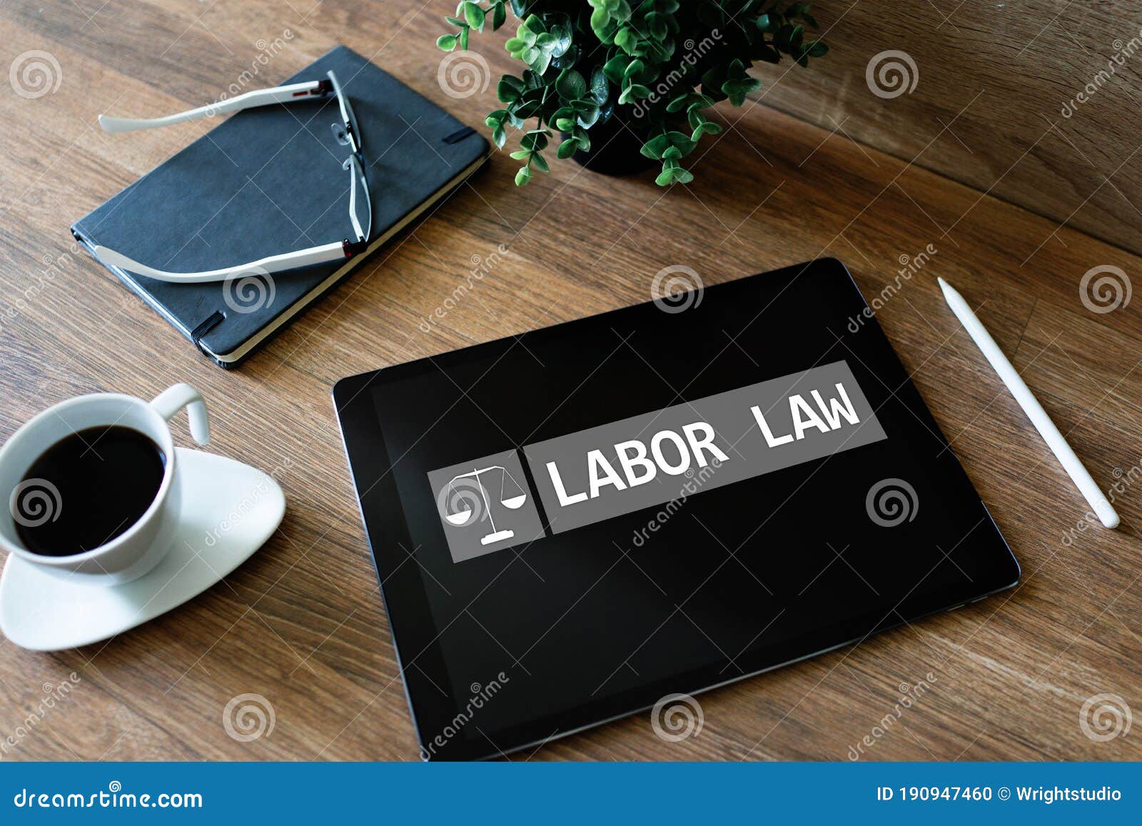 Labor Law Icon and Text on Device Screen. Stock Photo - Image of human ...
