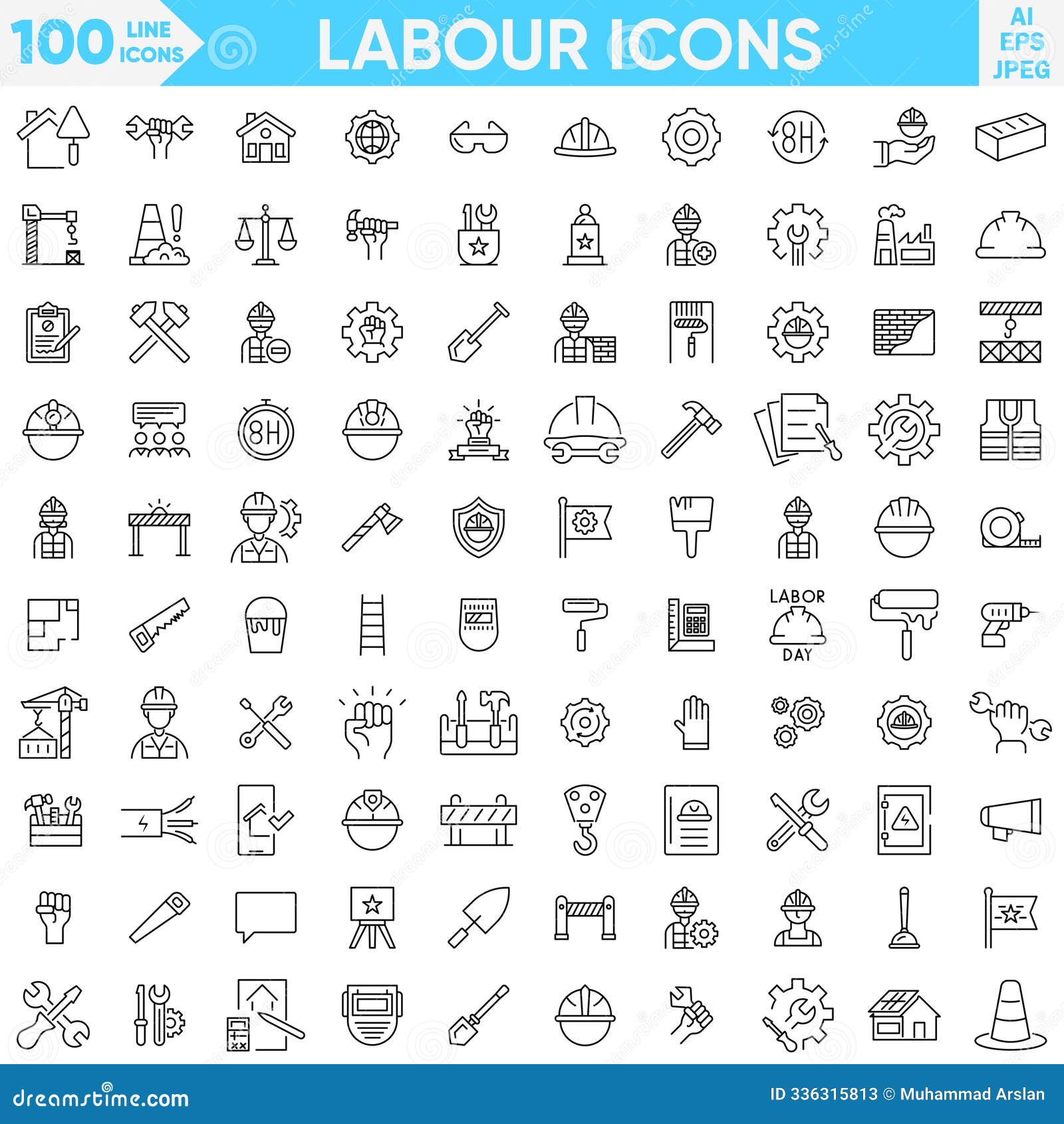 Labor Line Icons Vector and Illustrator Set Stock Illustration ...