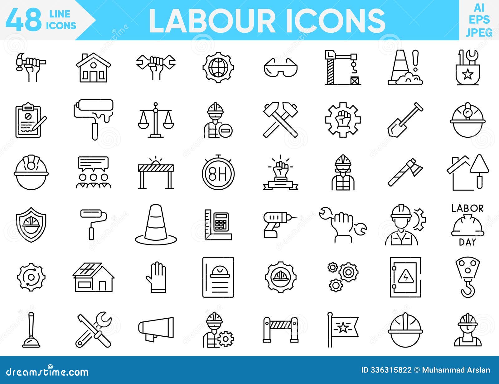 Labor Line Icons Vector and Illustrator Set Stock Illustration ...