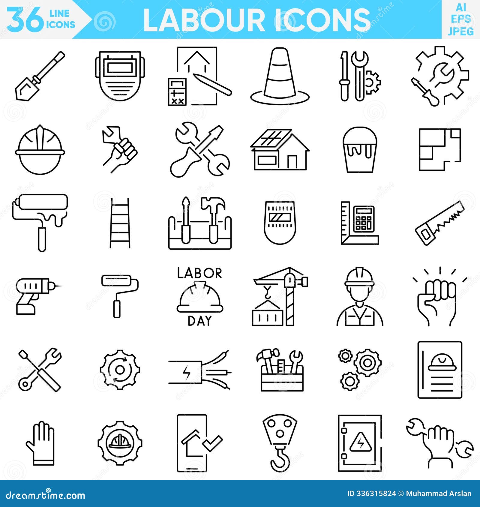 Labor Line Icons Vector and Illustrator Set Stock Illustration ...