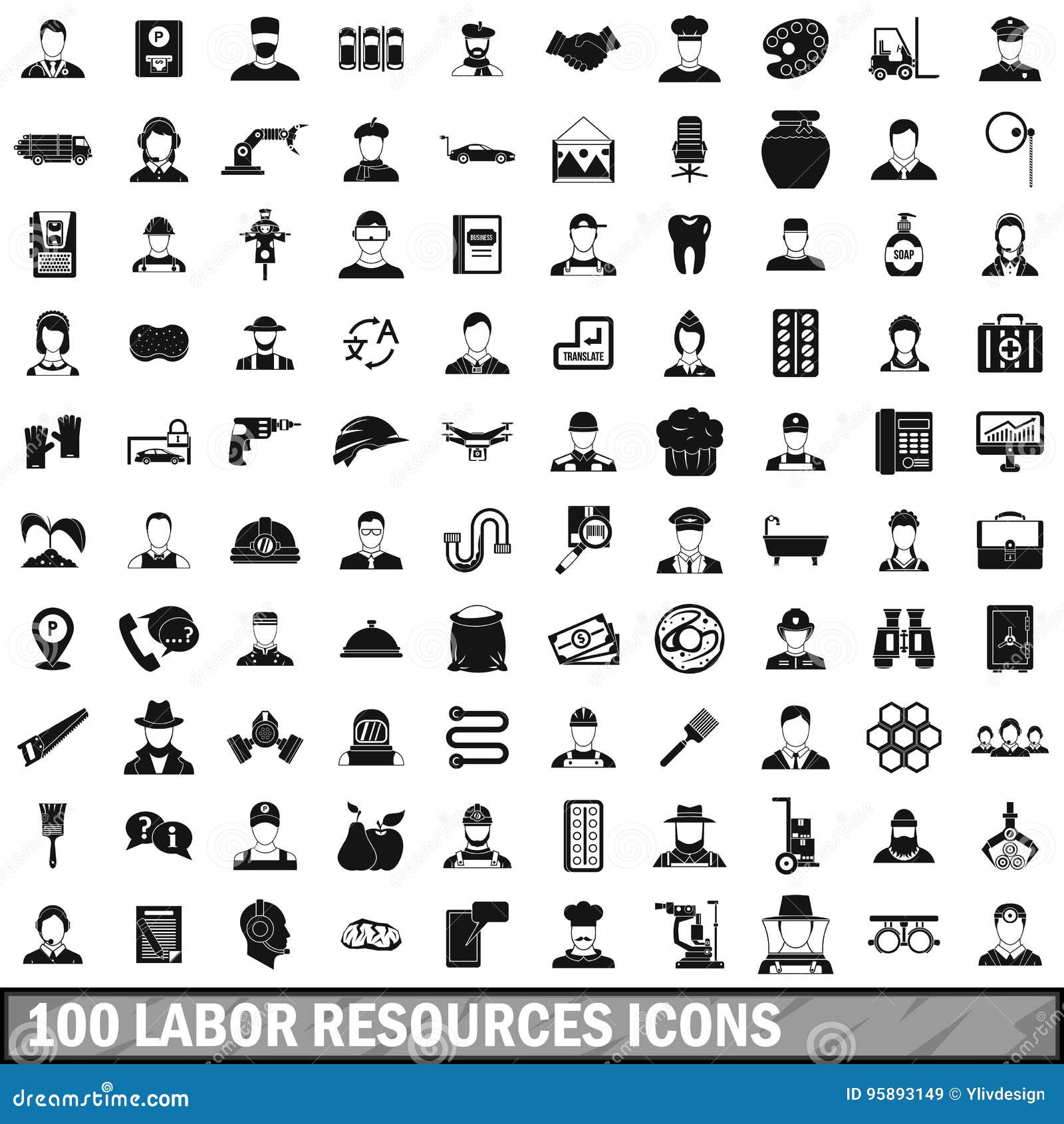 100 Labor Resources Icons Set, Simple Style Stock Vector - Illustration ...
