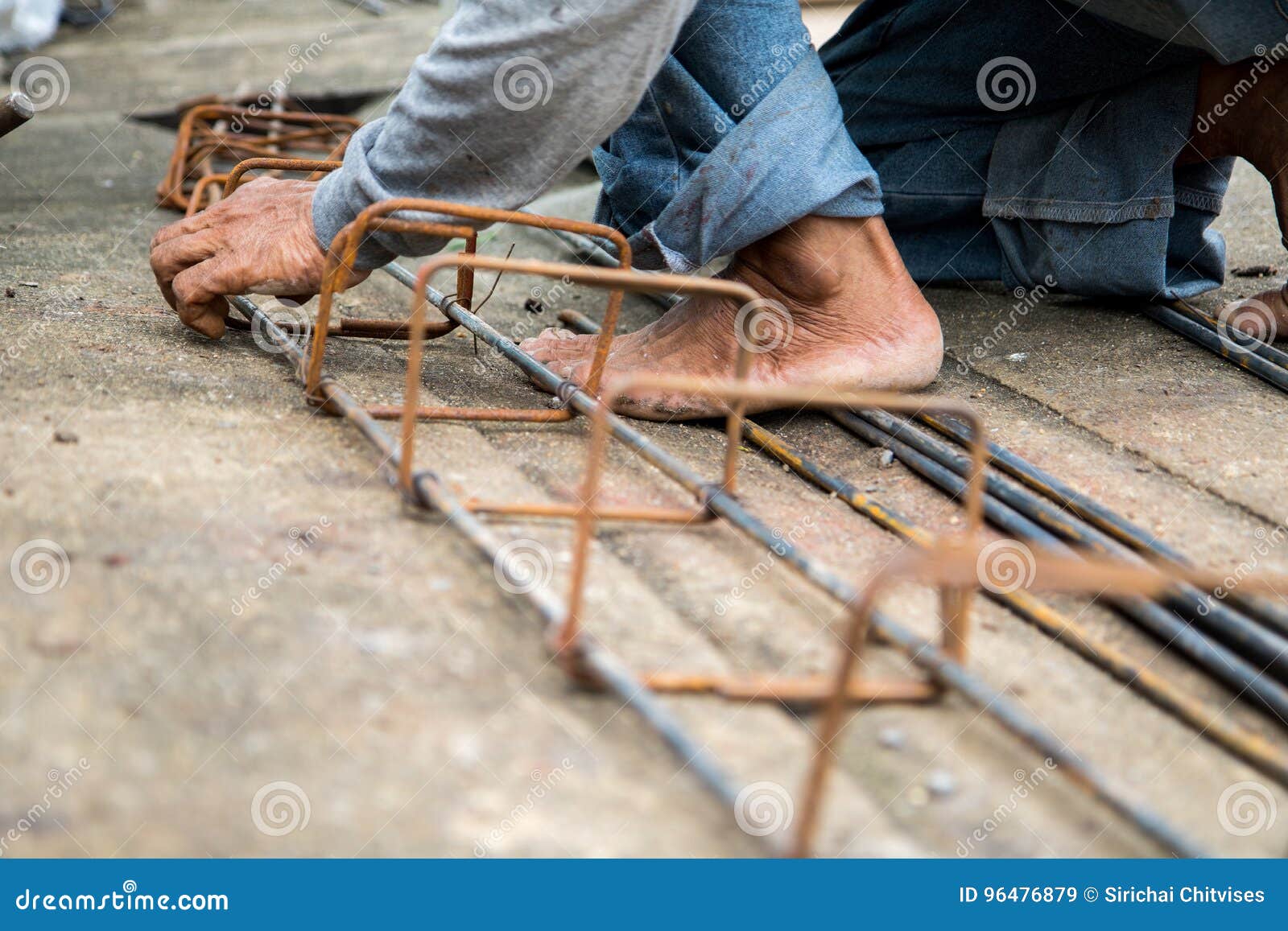 Labor is Tying Steel for Construction Site Stock Image - Image of long ...