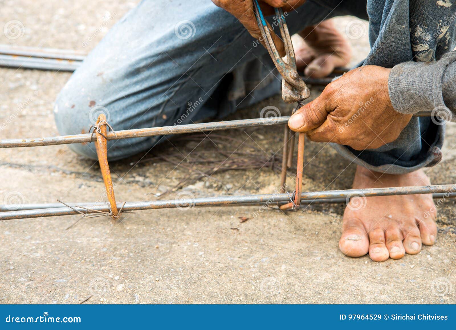 Labor is Tying Steel for Construction Site Stock Image - Image of ...