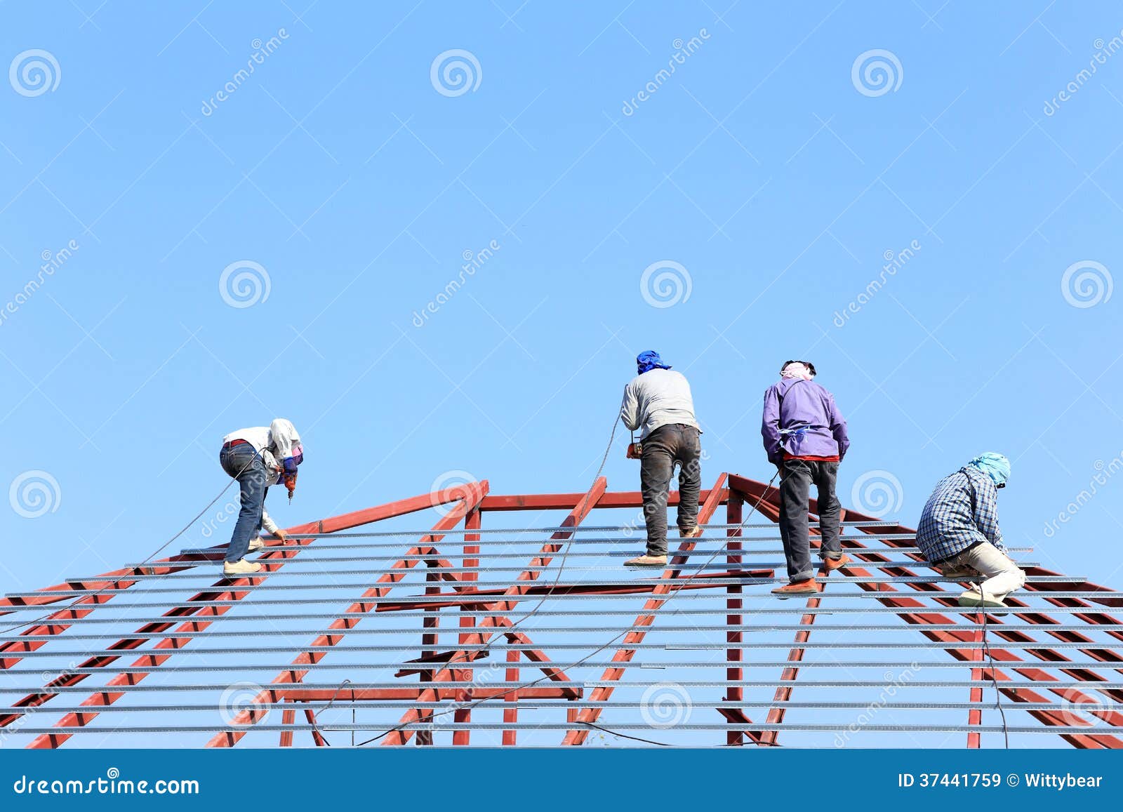 Labor Working in Construction Site for Roof Prepare Stock Image - Image ...