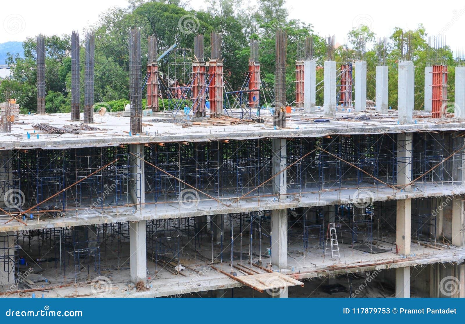 Labor Working and Crane Hook in Big Construction Site in Develop City ...