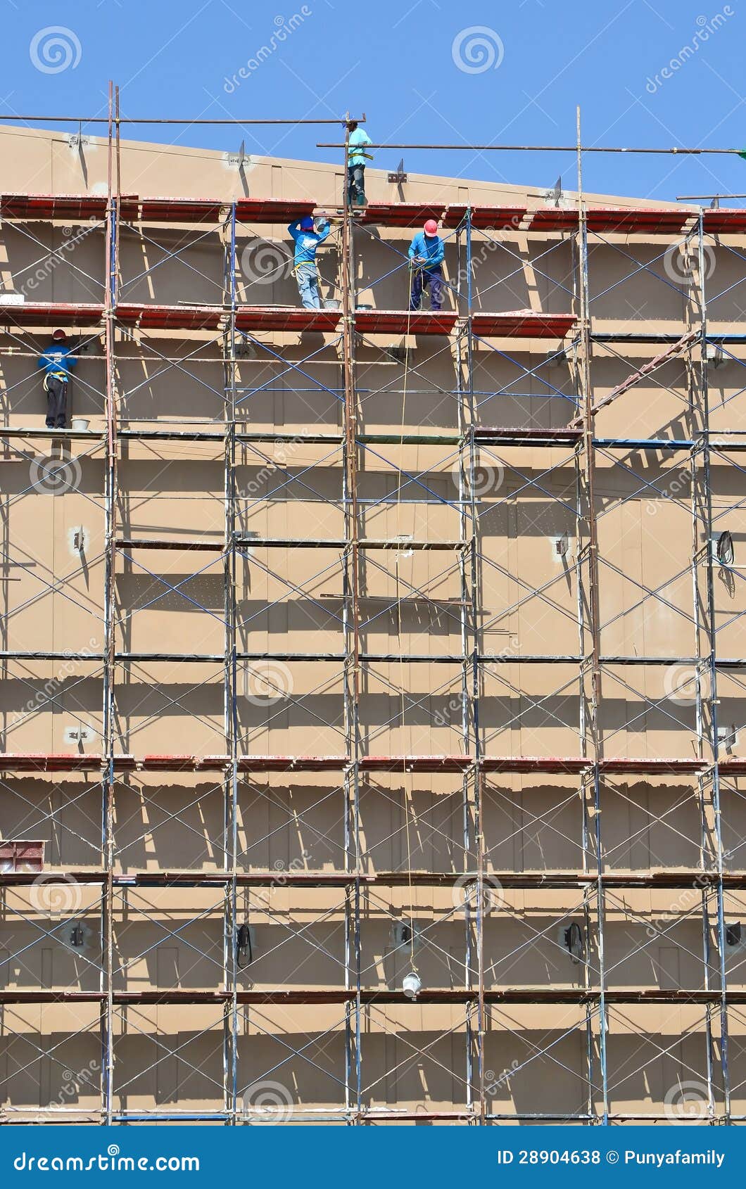 Labor Working on High Scaffold in Construction Site Stock Photo - Image ...