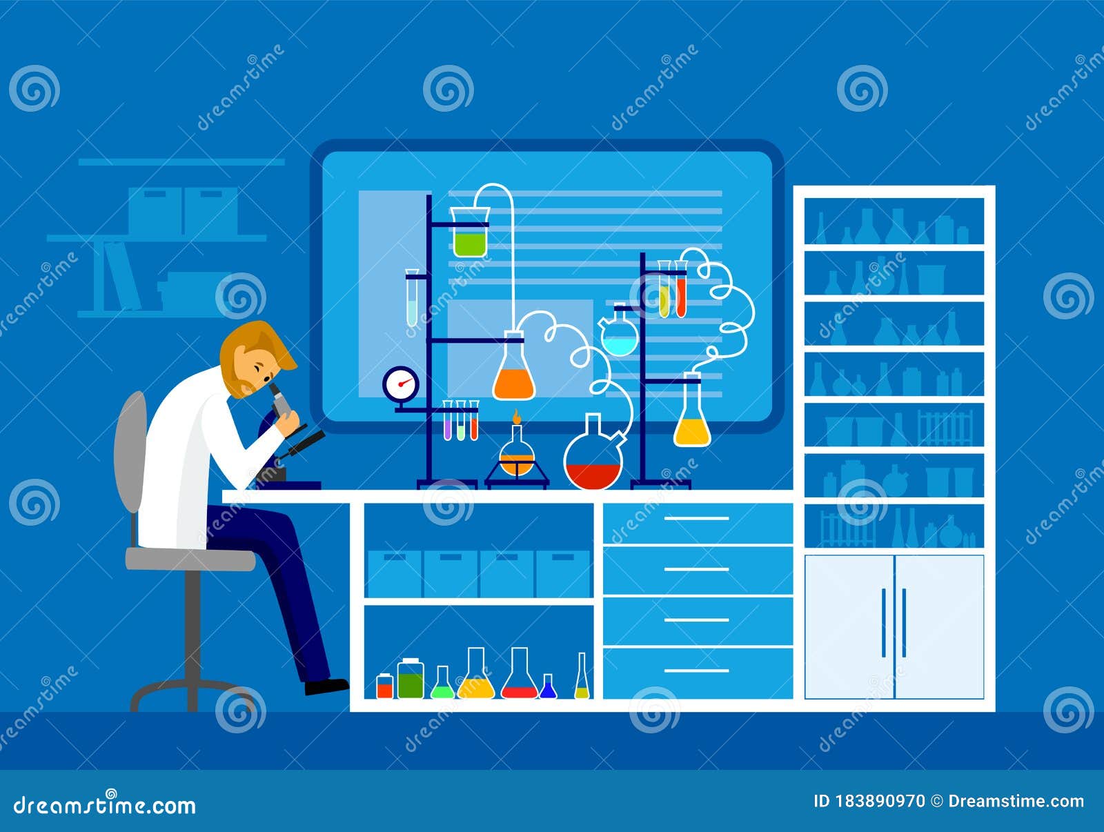 Laborant Scientist Working at Science Lab. Stock Vector - Illustration ...