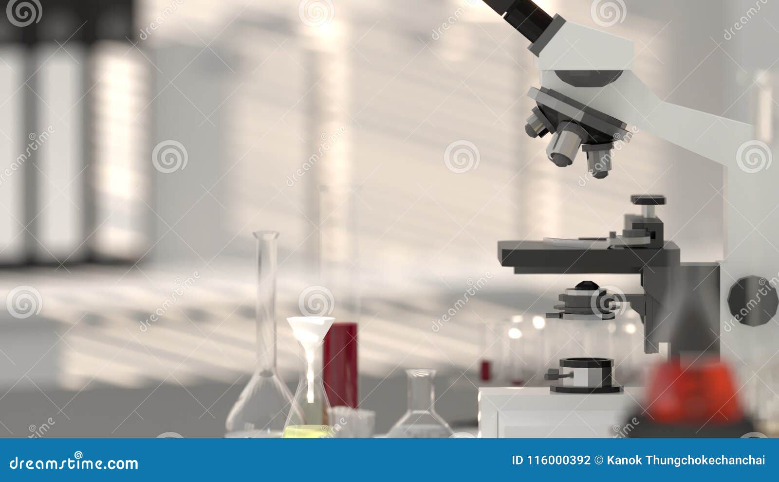 Laboratories Microscope with Lab Glassware,equipment, Lab, Scientist 3d ...