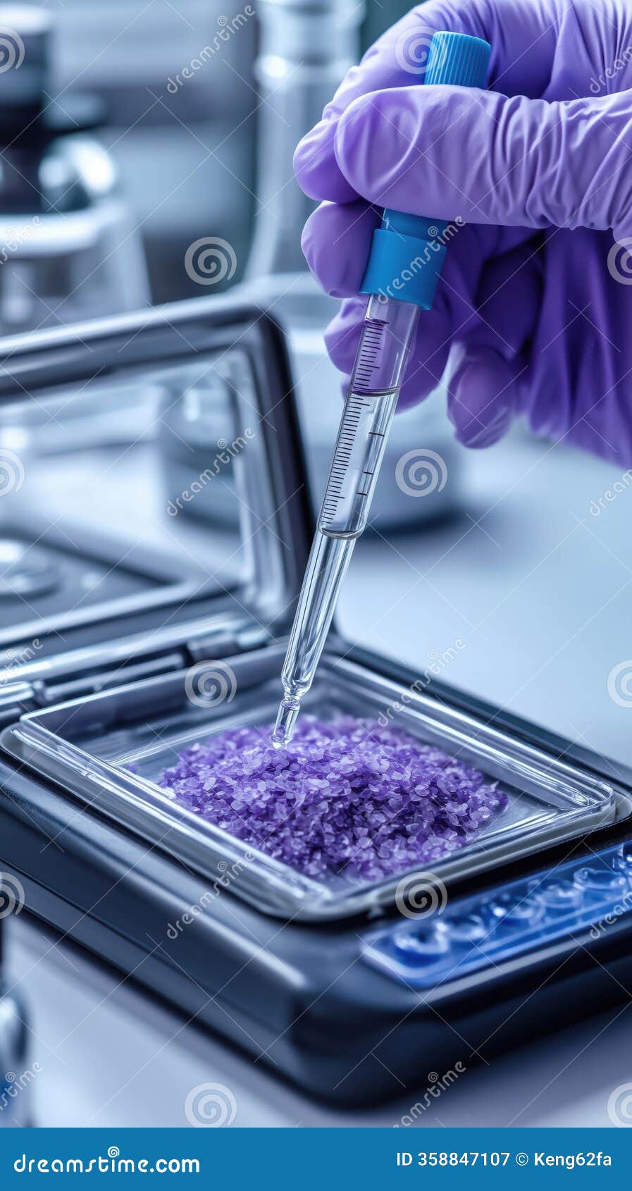 Laboratory Aesthetics with Purple Crystals and Pipette in Use Stock ...