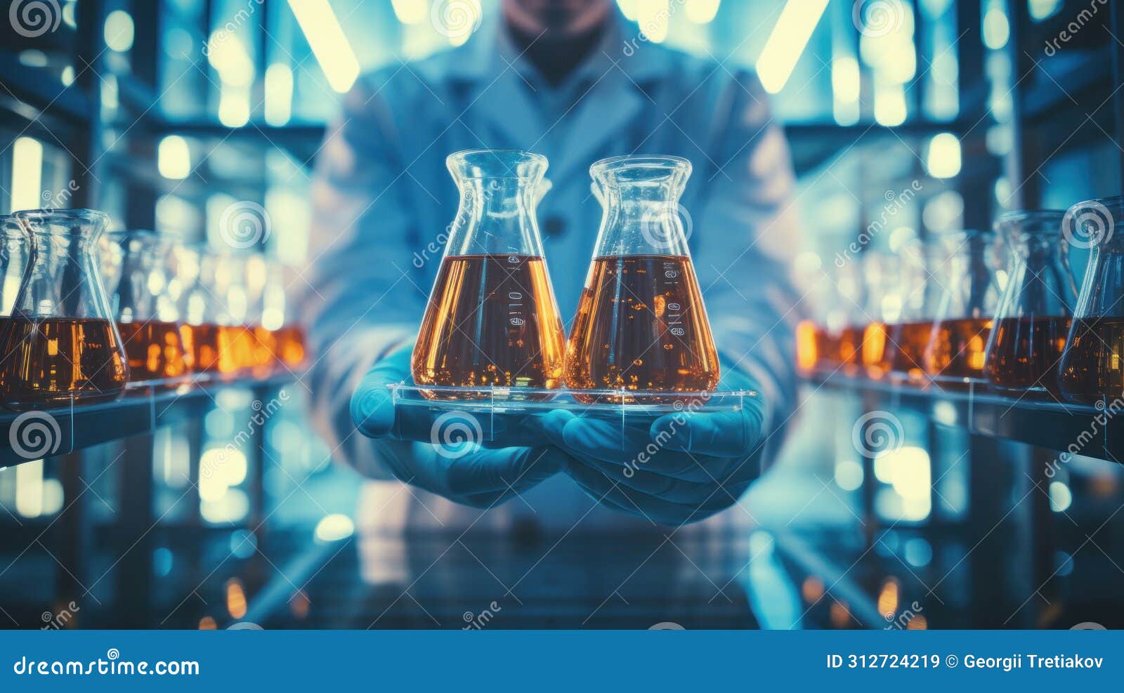 Laboratory Analysis of Amber-Colored Liquid Samples Stock Illustration ...