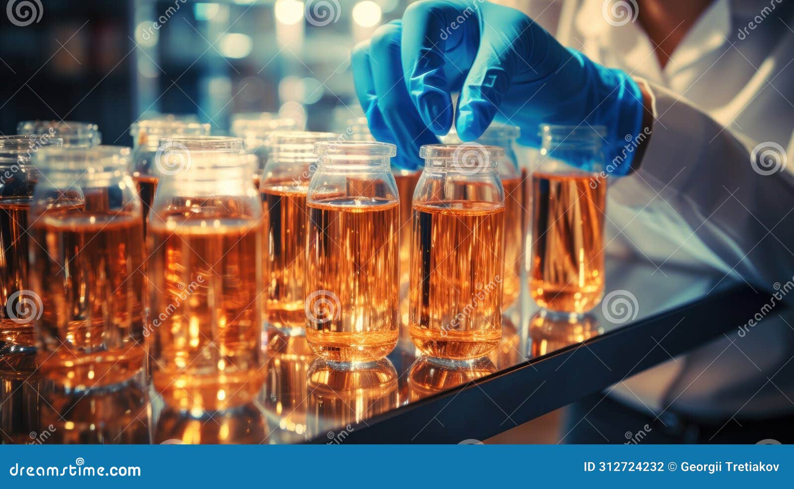 Laboratory Analysis of Amber-Colored Liquid Samples Stock Illustration ...