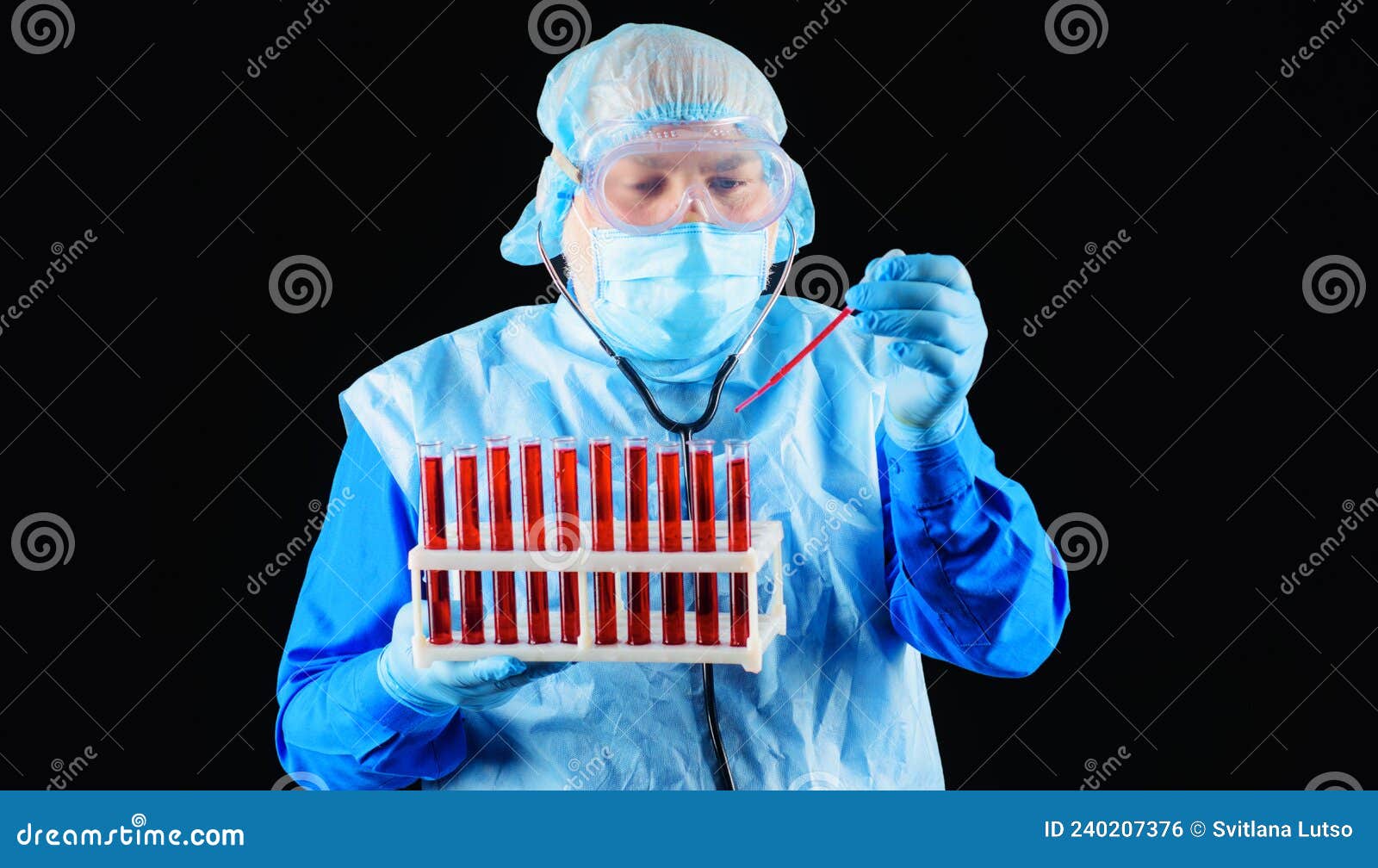 Laboratory Analysis. Blood Research. Scientist Make Blood Test. Doctor ...