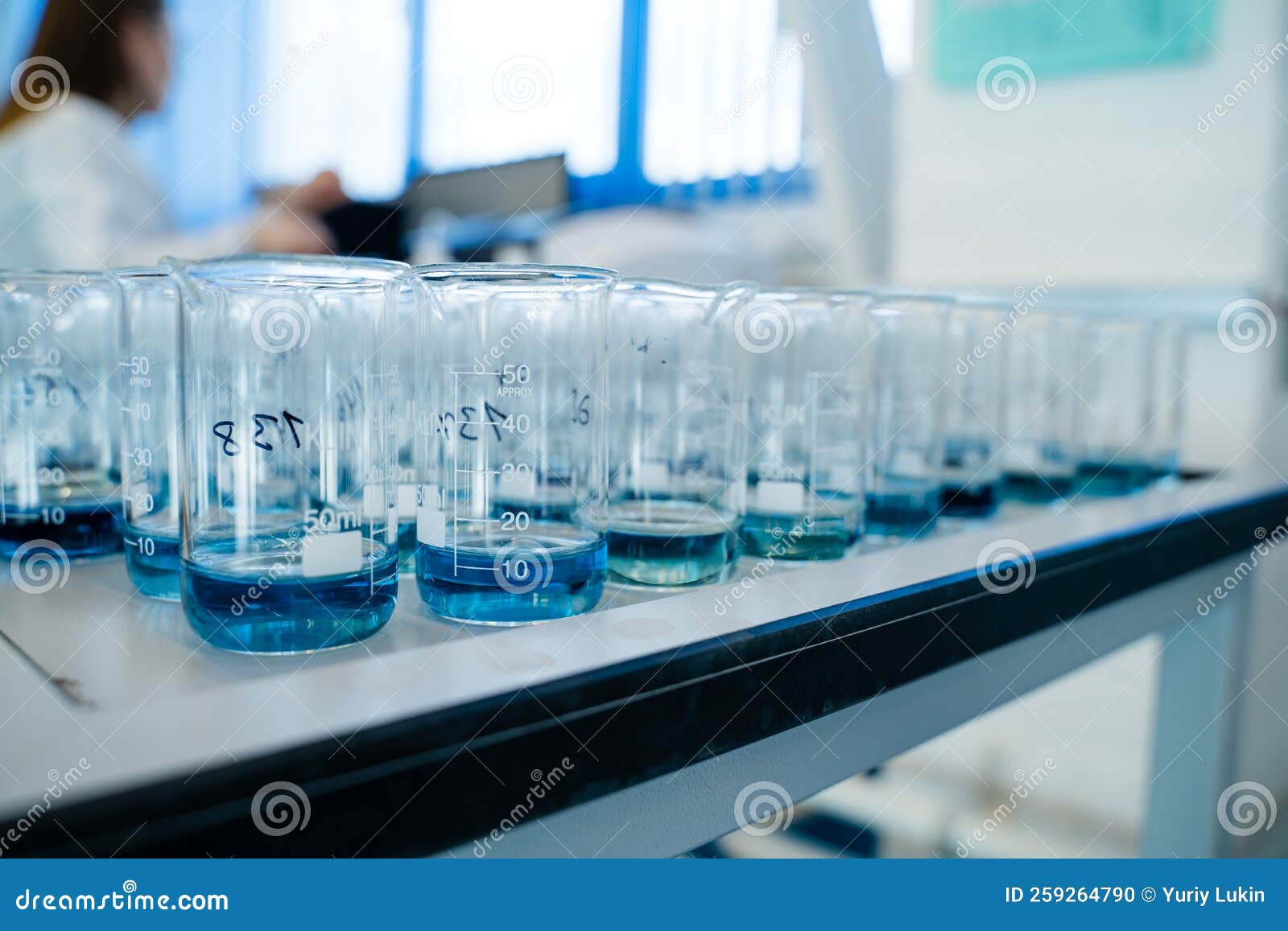 Laboratory for Analysis of Flasks with Blue Liquid a Lot Stock Photo ...