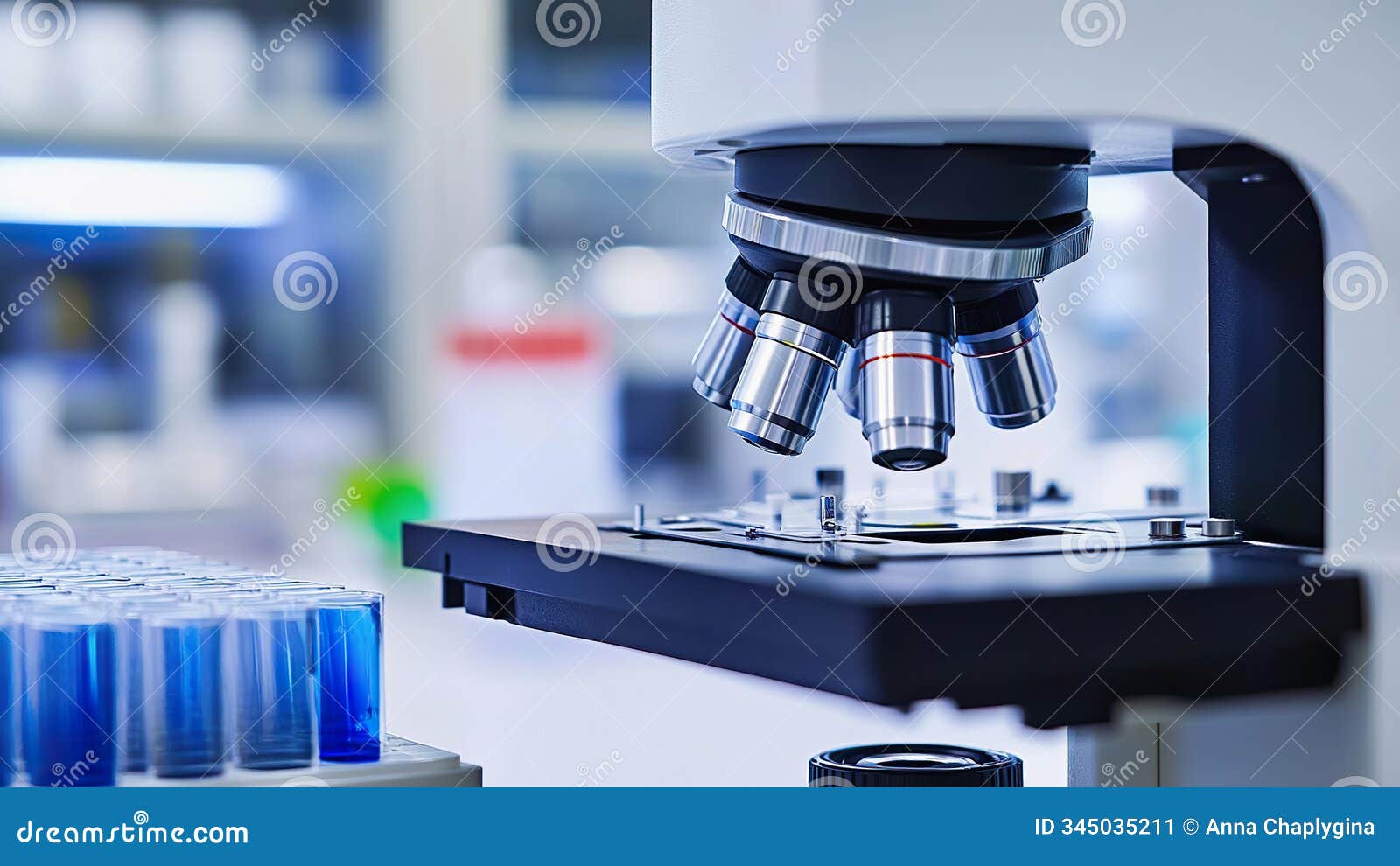 Laboratory Analyzing DNA Samples Under Microscope with Scientific Tools ...