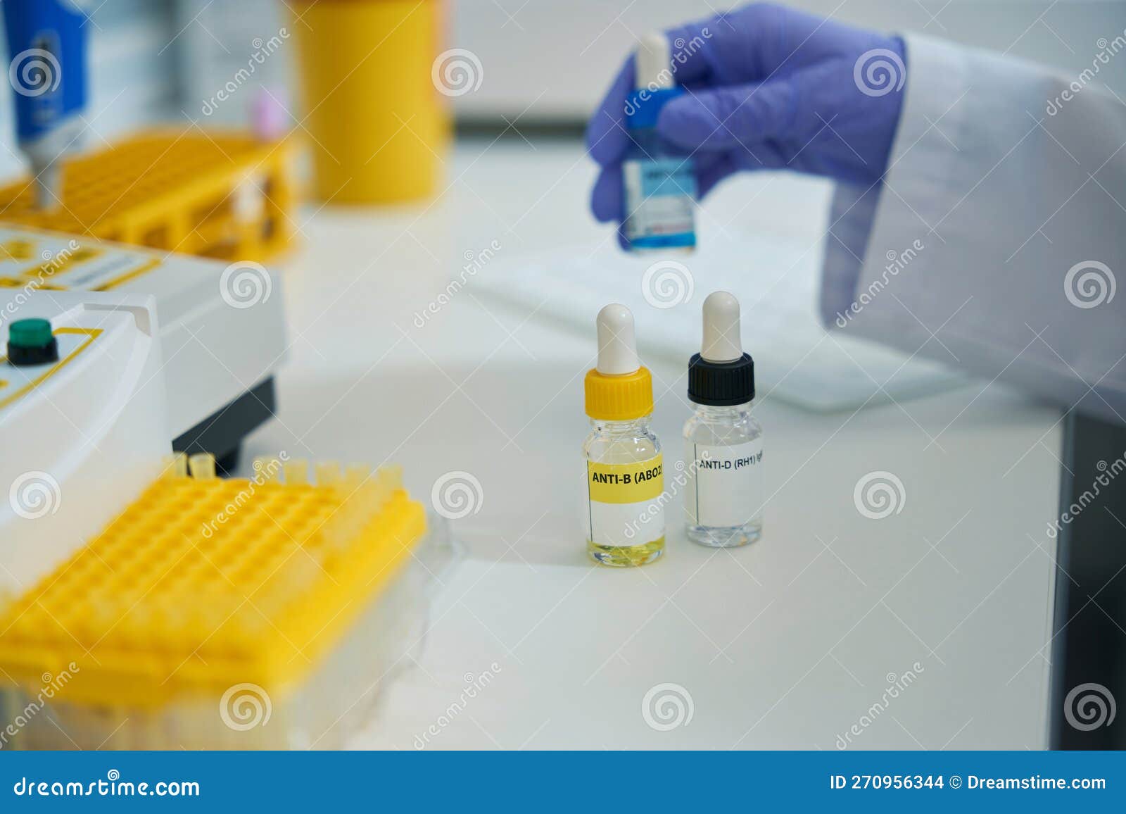 Laboratory Assistant Holds a Reagent for Determining the Blood Type ...