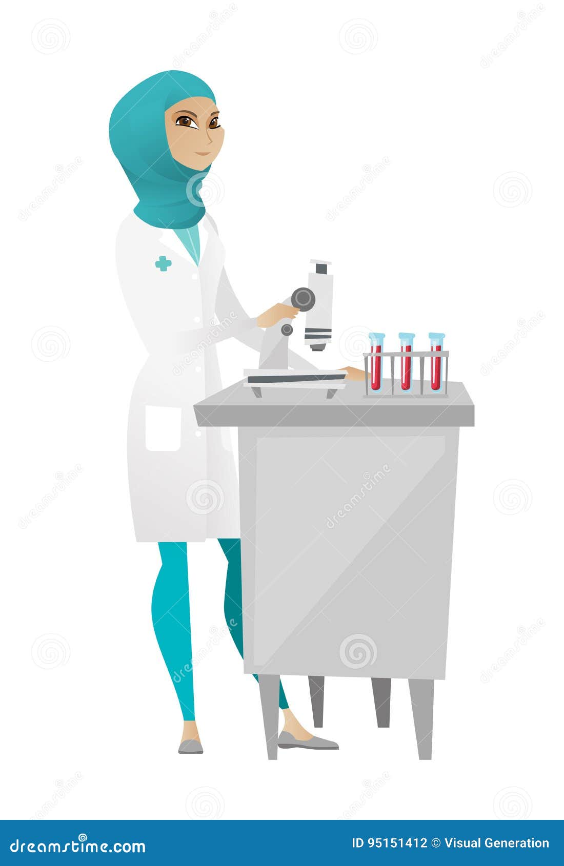 Laboratory Assistant Working with Microscope. Stock Vector ...