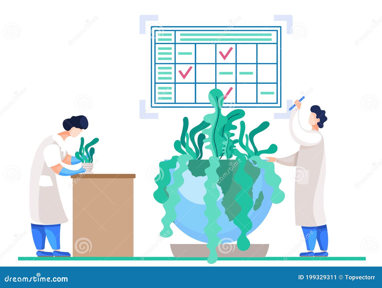Laboratory Assistants Chemists With Test Tube And Flask, Glass Beaker ...