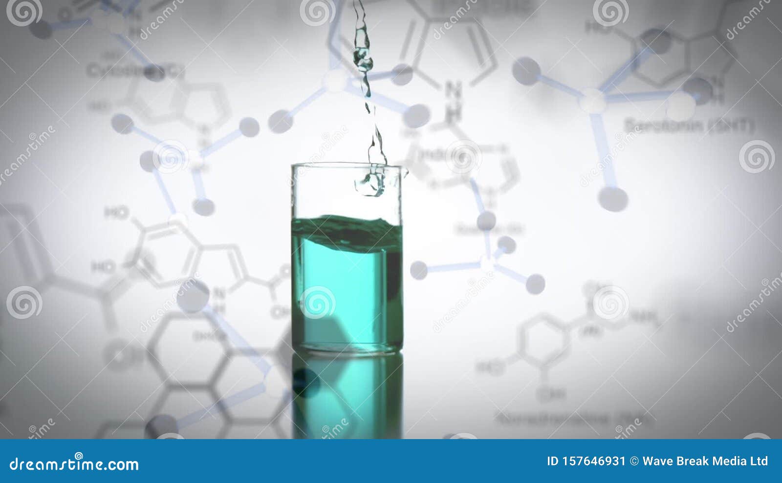 Laboratory Beaker Falling with Data and Structural Formula of Chemical ...