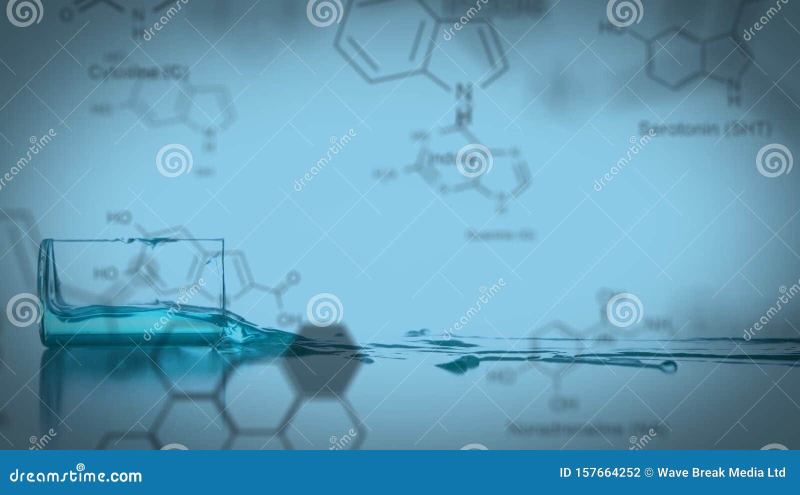 Laboratory Beaker Falling with Data and Structural Formula of Chemical ...